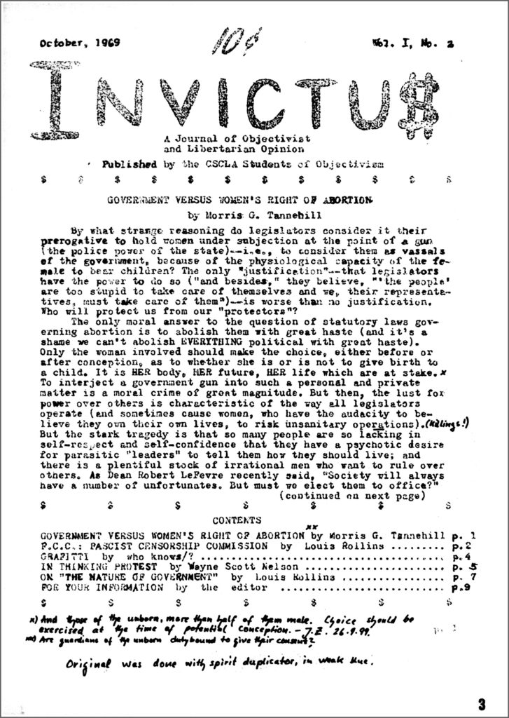 Invictus Vol. 1 No. 2, October 1969 – Objectivist Journal/L.A. Rollins ...